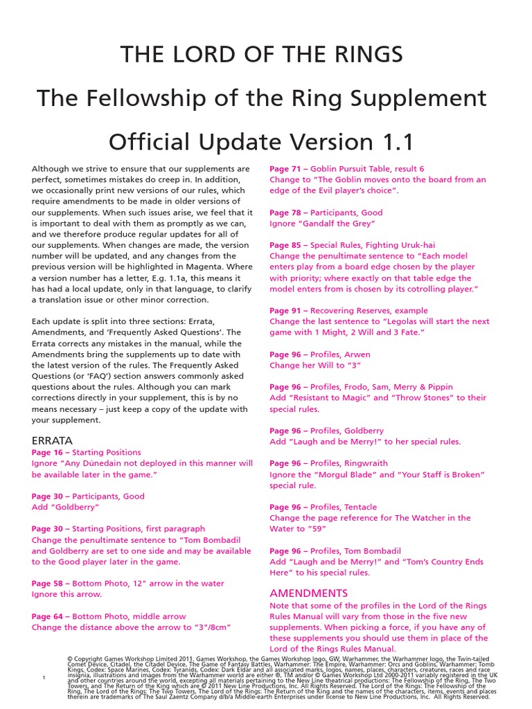 The Fellowship of The Ring Supplement FAQ Version 1 1 February 2012 ...