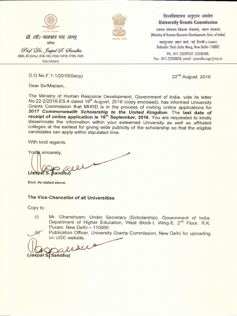 UGC Letter Commonwealth Scholarship to UK | Doctor Of Philosophy ...
