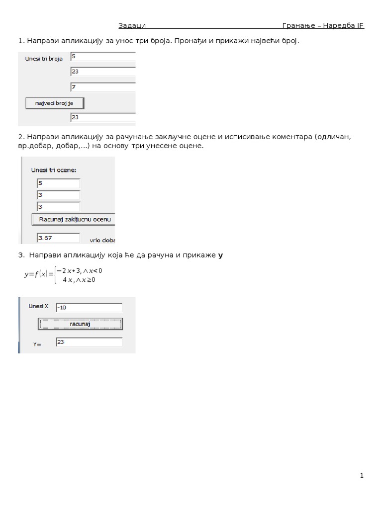 Informatika Treci Razred - Zadaci Grananje If | PDF