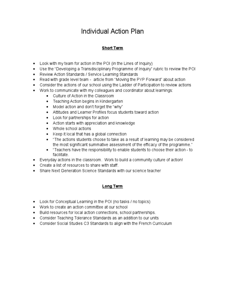 Individual Action Plan | PDF