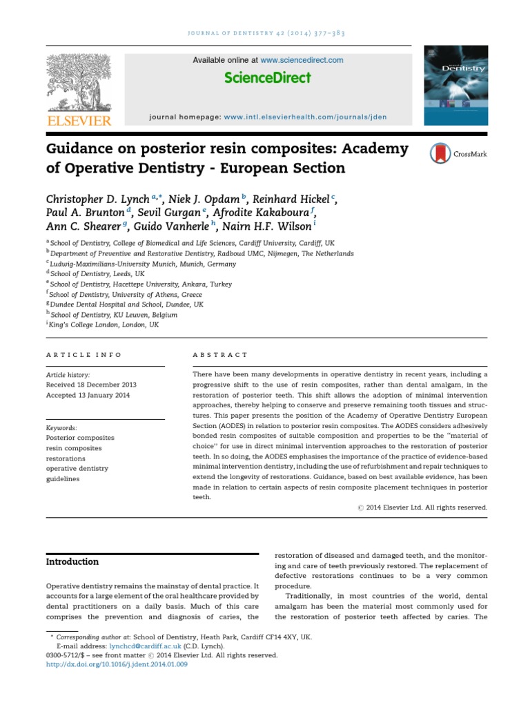 Guidance On Posterior Resin Composites: Academy of Operative Dentistry ...