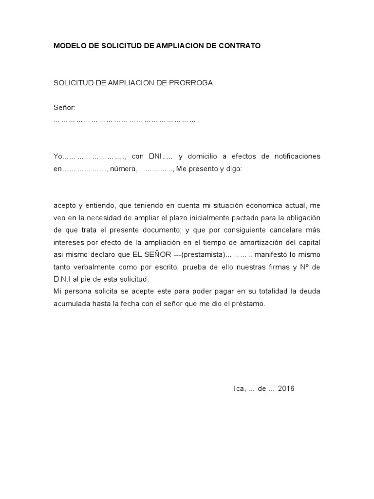Modelo de Solicitud de Ampliacion de Contrato y Contrato Con Clausula
