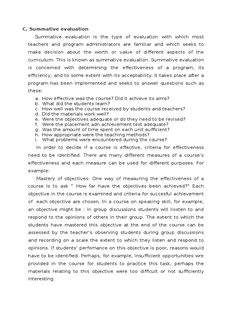 Summative Evalution | PDF | Educational Assessment | Evaluation
