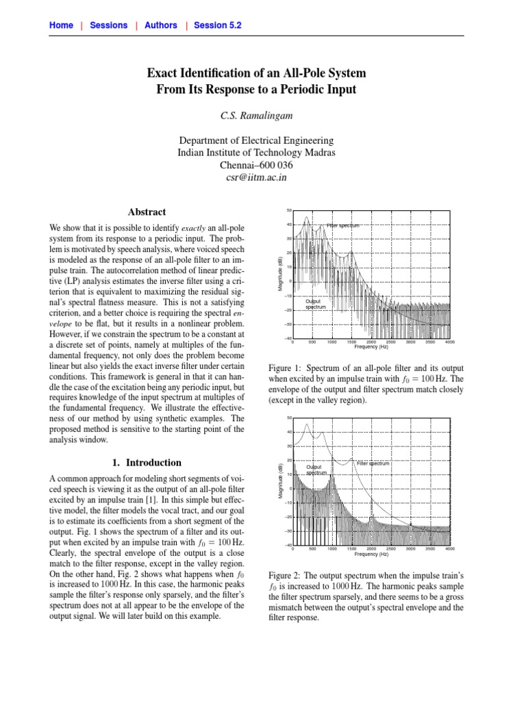 Exact Identification of An All-Pole System From Its Response To A ...