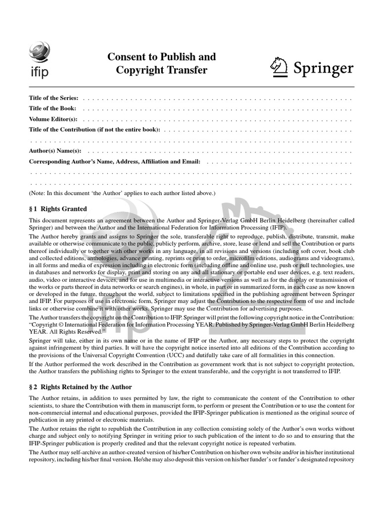 IFIP-Springer Copyright Form | PDF | Springer Science+Business Media ...