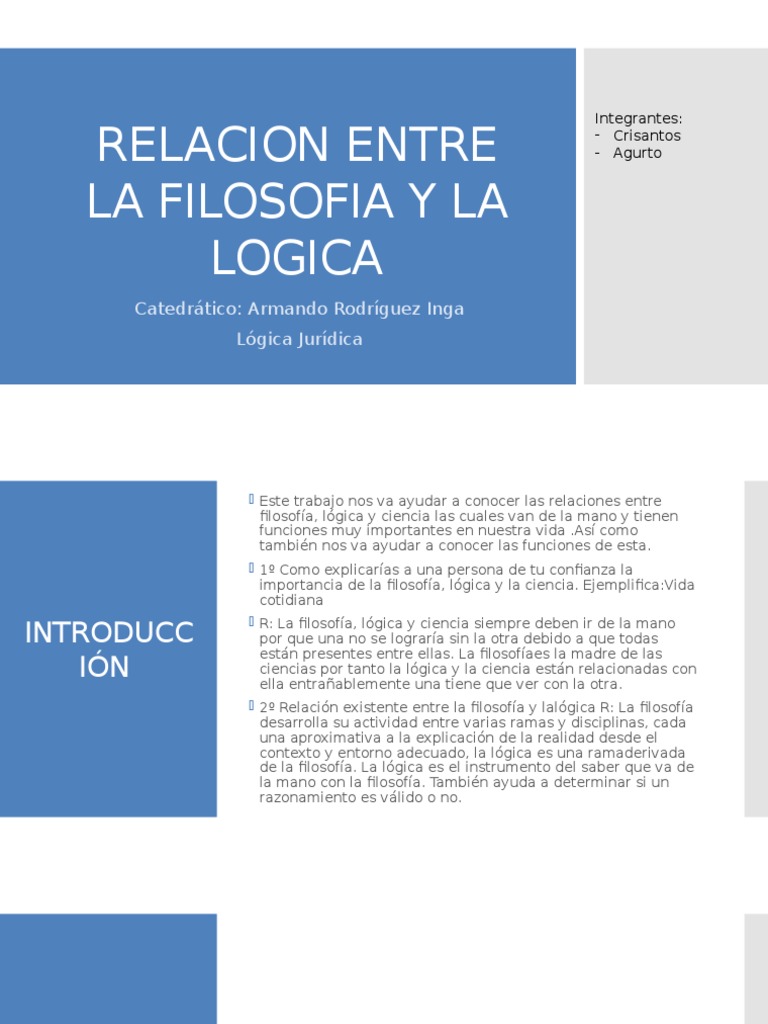 Relacion Entre La Filosofia y La Logica | Lógica | Conocimiento Relacion Entre La Filosofia y La Logica | Lógica | Conocimiento