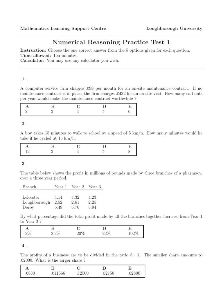 Numerical Reasoning Practice Test 1 PDF | PDF | Canadian Dollar ...