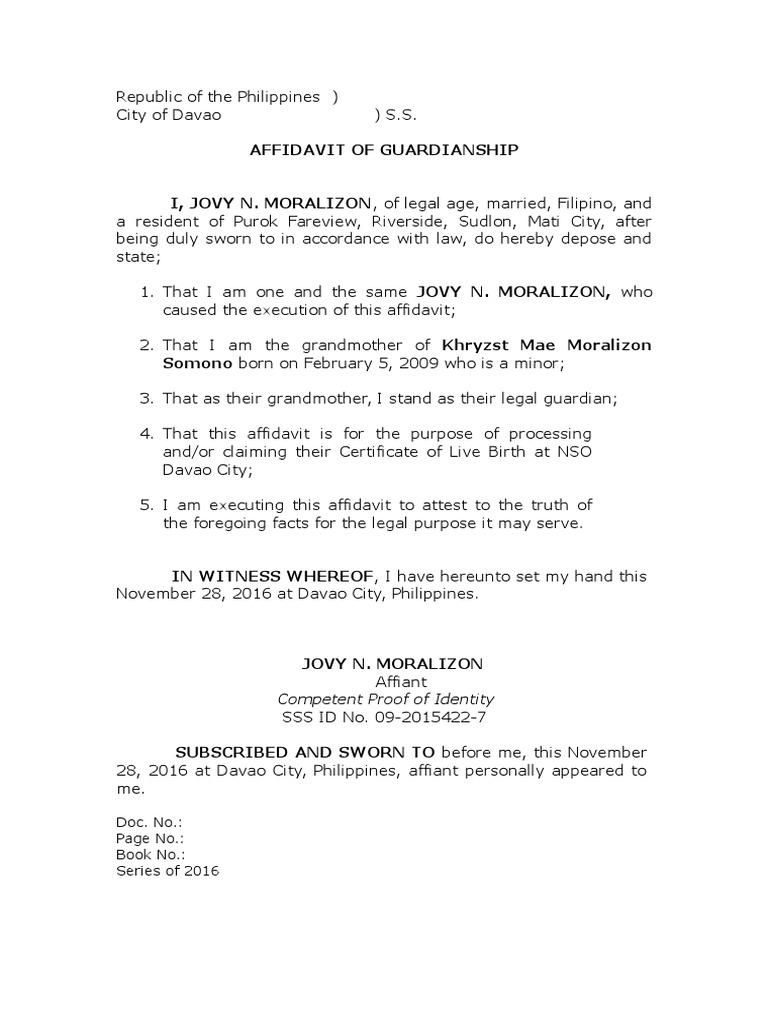 Affidavit of Guardianship | PDF