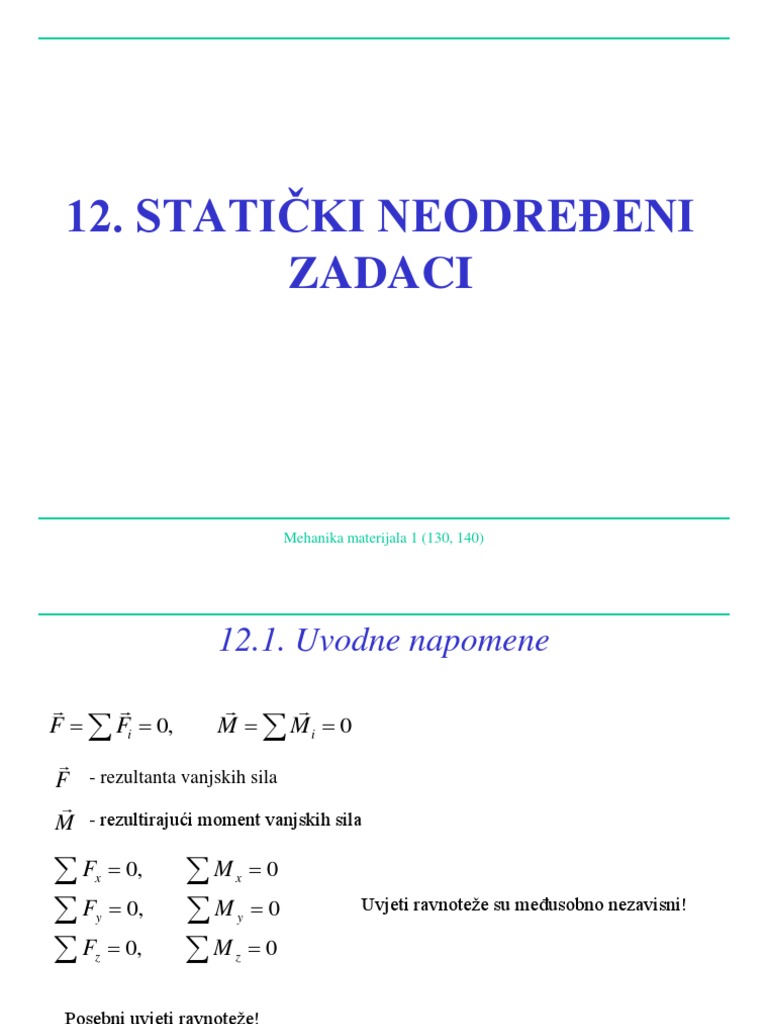 Predavanje - Staticki Neodredjeni Zadaci | PDF