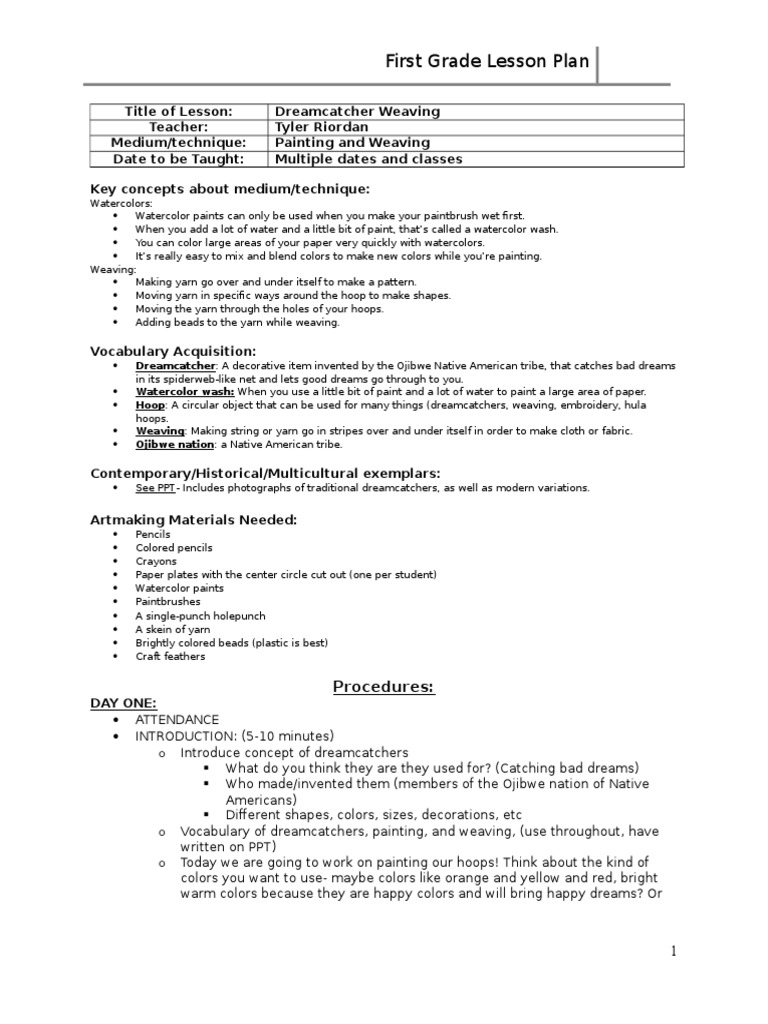Weaving Dreamcatchers Lesson Plan | PDF | Weaving | Yarn