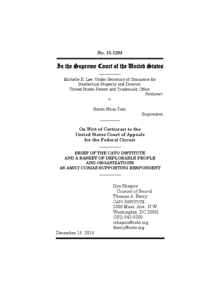 Lee V Tam Amicus Brief | PDF | Cunt | Amicus Curiae