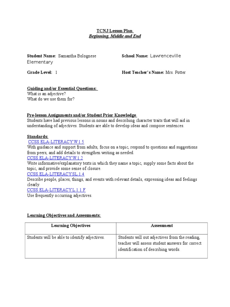 Adjectives Lesson Plan | PDF | Lesson Plan | Pedagogy