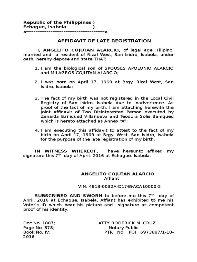 Affidavit of Late Birth Registration | PDF
