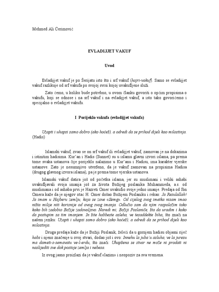 Cerimovic Evladijet Vakuf | PDF