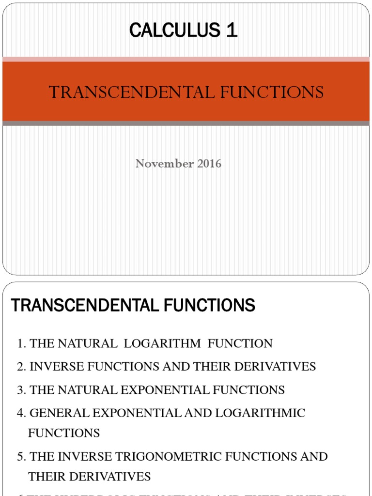Calculus Chapter 6 Transcendental Functions Pdf Trigonometric Functions Exponential Function