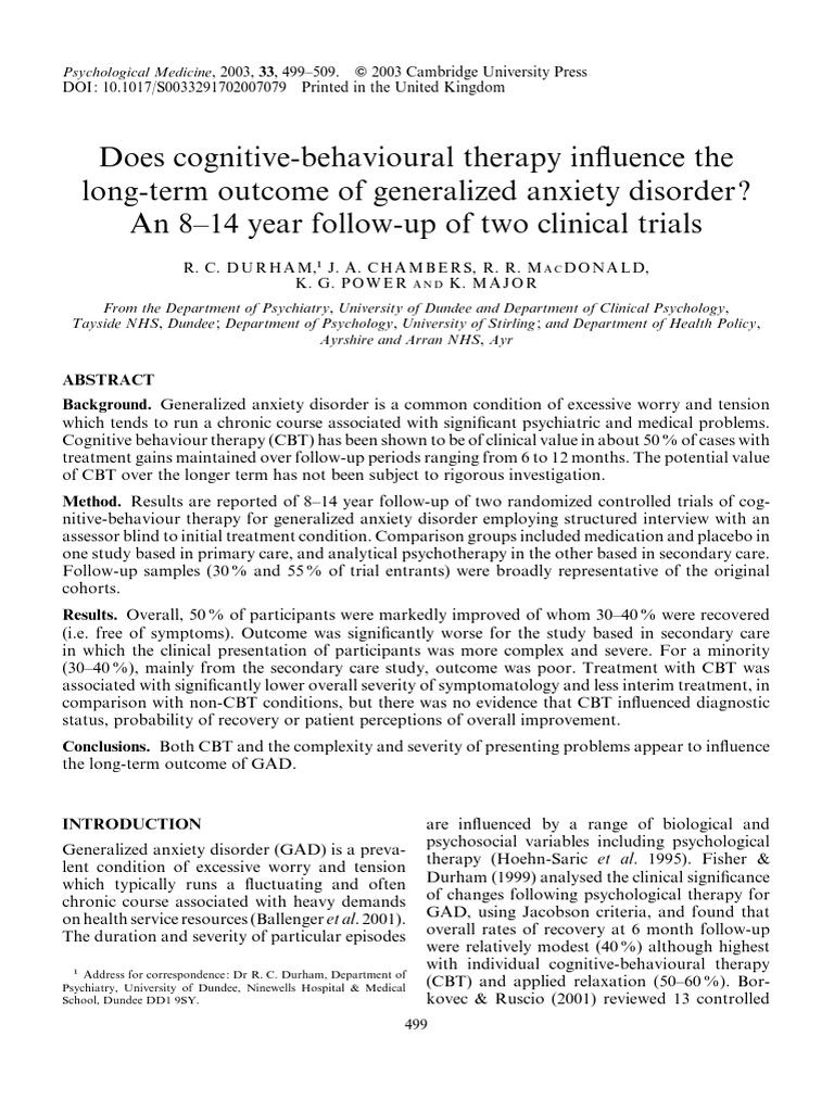 Does Cognitive Behavioural Therapy Influence | PDF | Generalized Anxiety Disorder | Psychotherapy