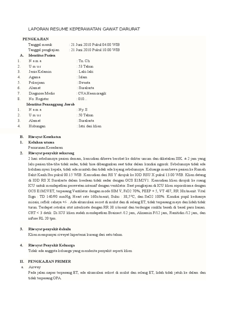Laporan Resume Keperawatan Gawat Darurat | PDF | Sains & Matematika