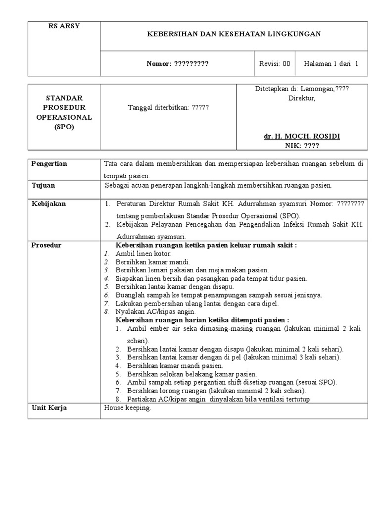 Sop Kebersihan Ruangan | PDF
