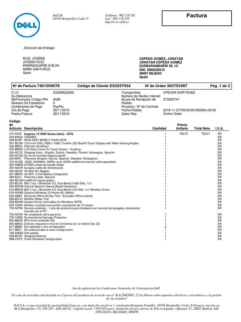 Invoice ES HSB DHSA 7401509078 2016-11-29 | PDF | Informática ...