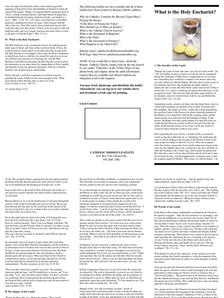 Eucharist Leaflet | Eucharist | Mass (Liturgy)
