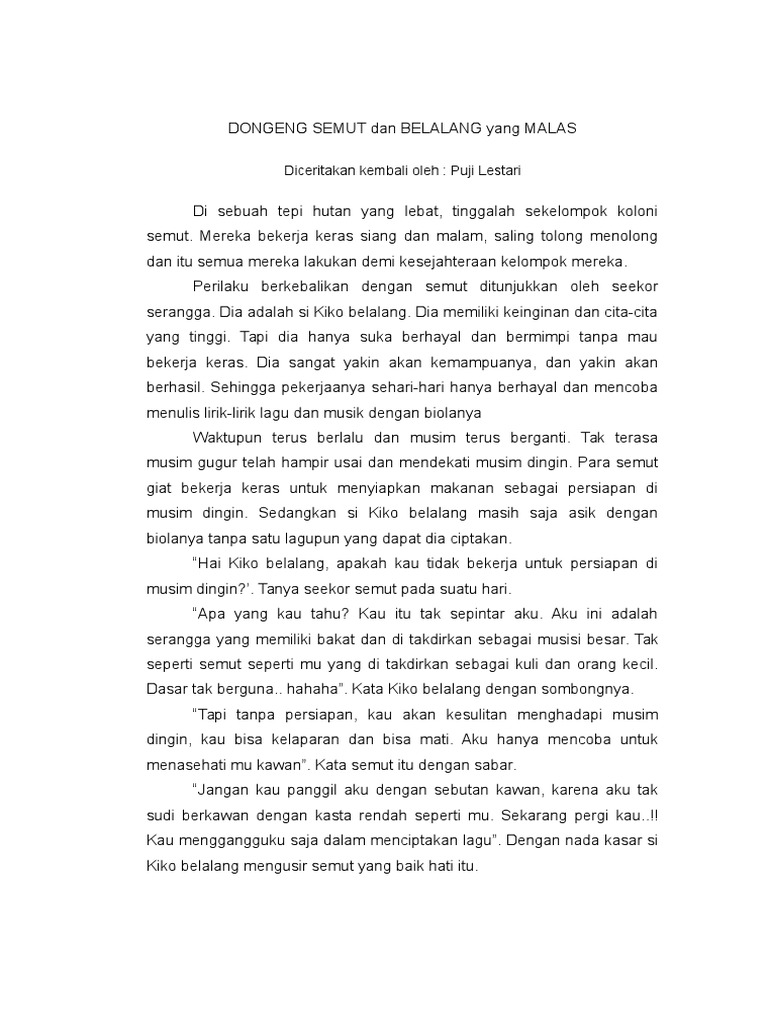 Dongeng Semut Dan Belalang Yang Malas Pdf