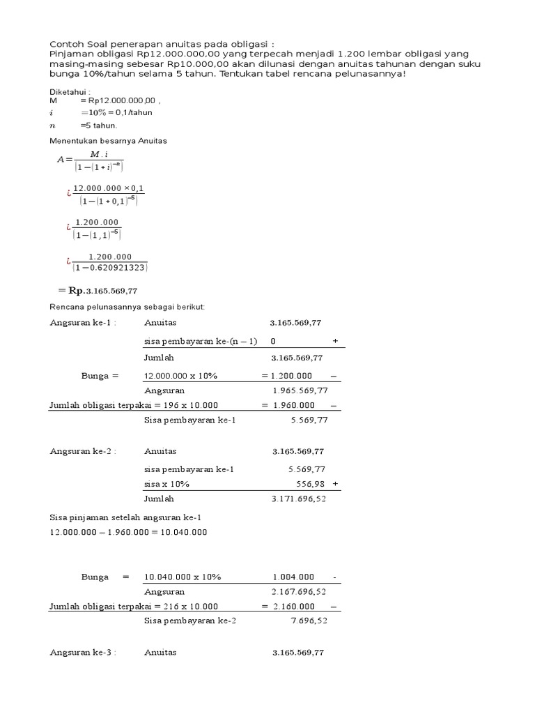 Contoh Soal Penerapan Anuitas Pada Obligasi | PDF
