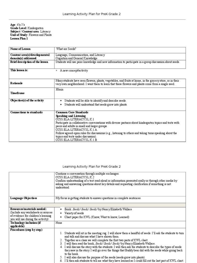 Lesson Plan Seeds 2 | PDF | Educational Psychology | Cognition