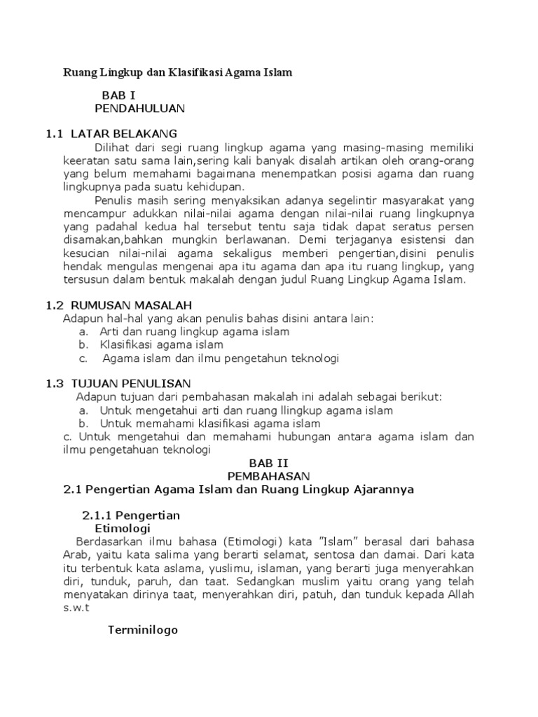 RUANG LINGKUP DAN KLASIFIKASI AGAMA ISLAM | PDF