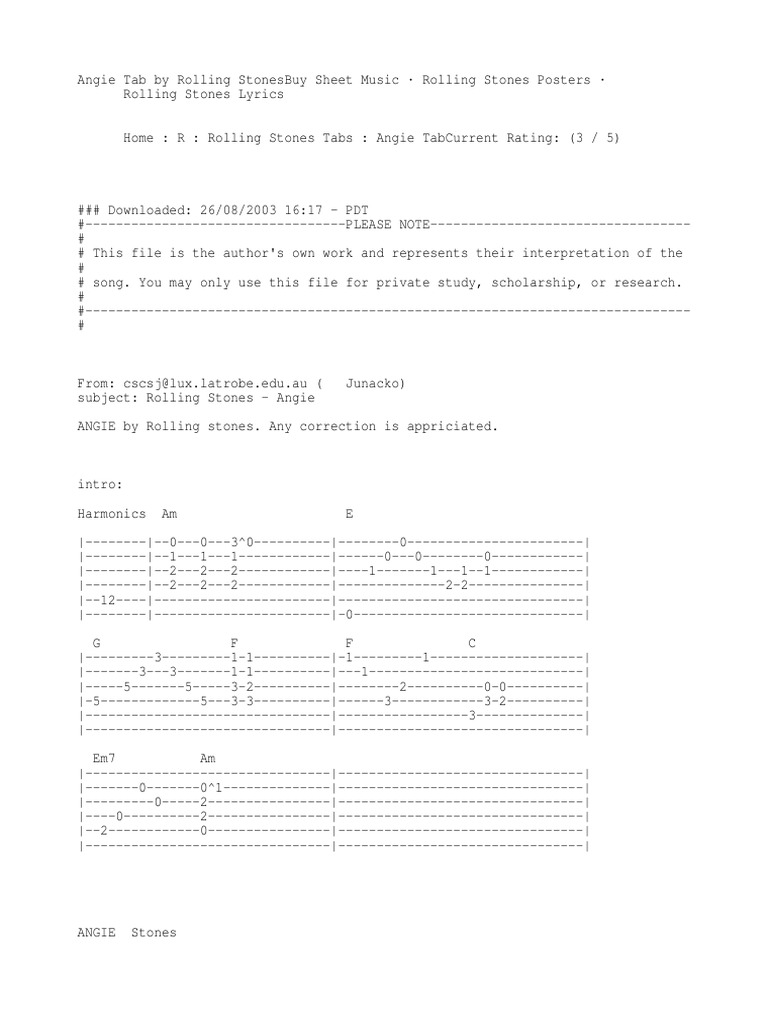Angie Tab by Rolling Stones2 | PDF | Recorded Music | Songs