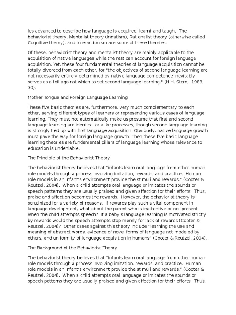 An Analysis of the Behaviorist Theory of Language Acquisition and its ...