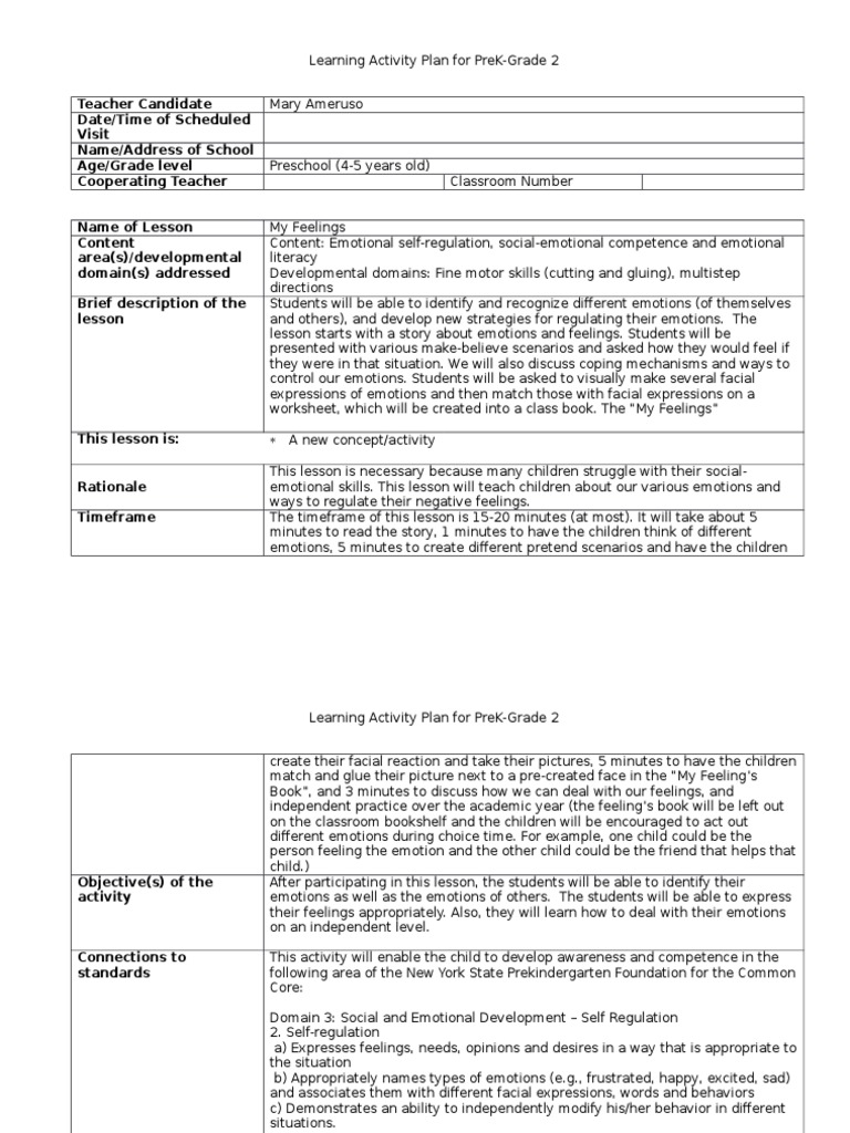 Preschool Emotions Lesson Plan | PDF | Emotions | Educational Assessment