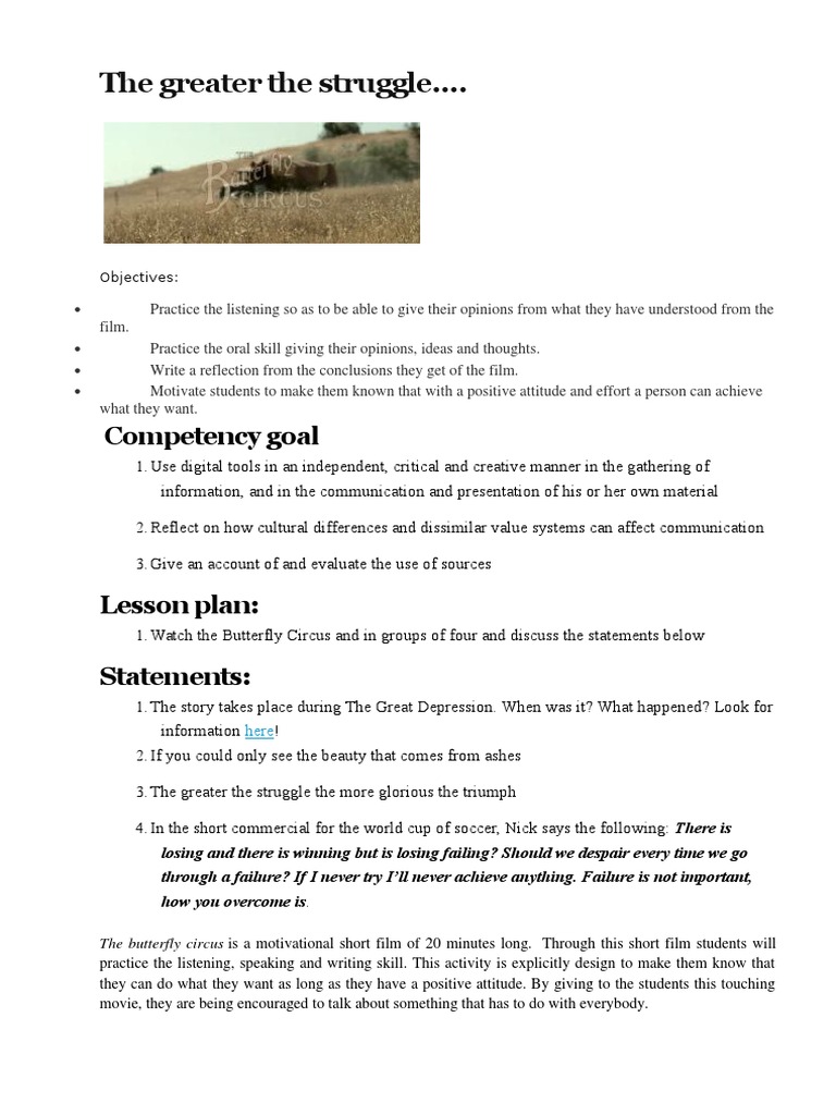 Butterfly Circus | PDF | Attitude (Psychology) | Lesson Plan