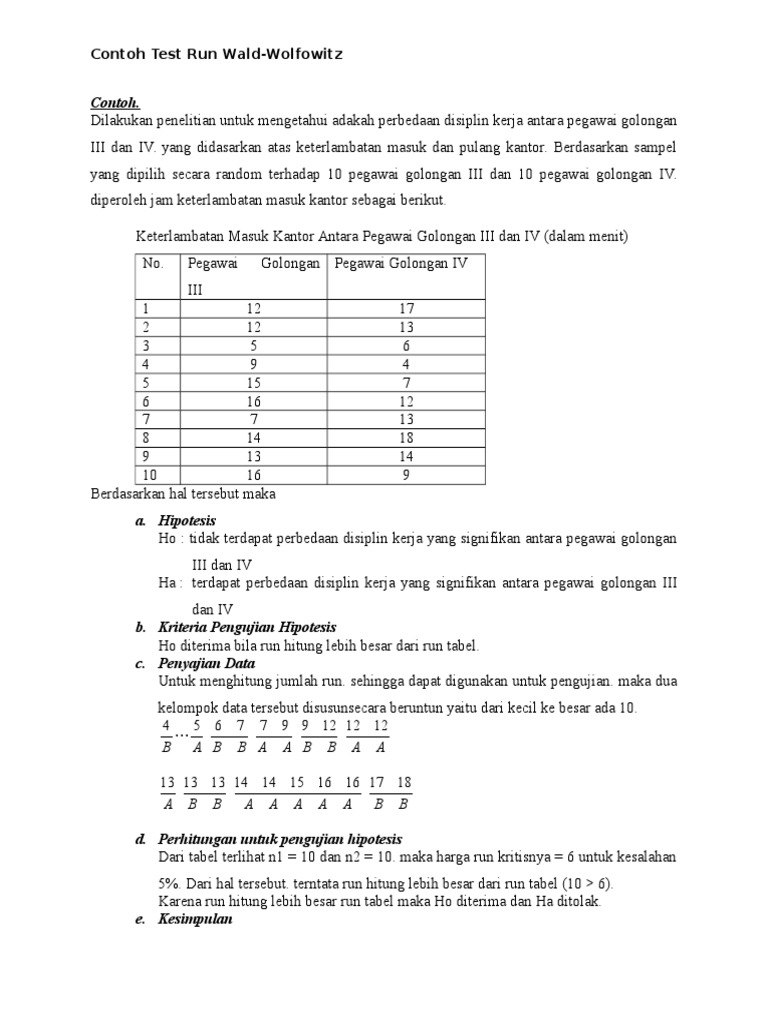 Contoh Test Run Wald-Wolfowitz | PDF | Metode & Bahan Ajar
