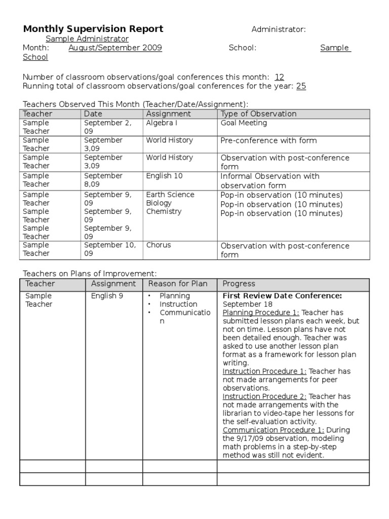RR7ATTACHMonthly Supervision Report Sample | PDF