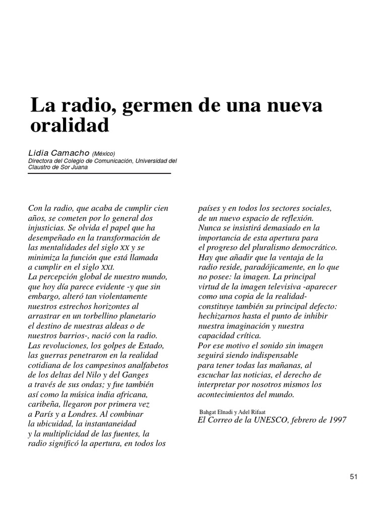 La Radio, Germen de Una Nueva Oralidad | PDF | Radio | Homo Sapiens