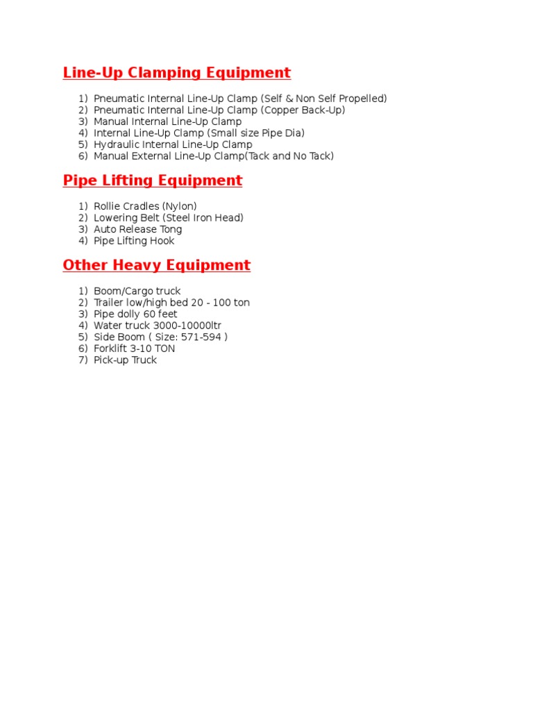 Equipment List | PDF