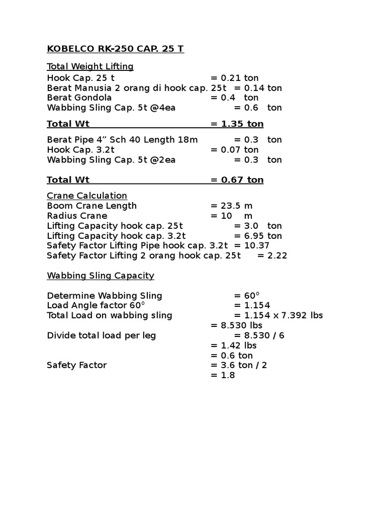 Calculation Rigging Plan | PDF | Crane (Machine) | Mechanical Engineering
