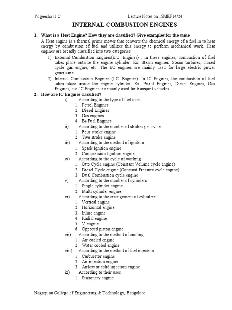EME Notes IC Engines | PDF | Internal Combustion Engine | Diesel Engine