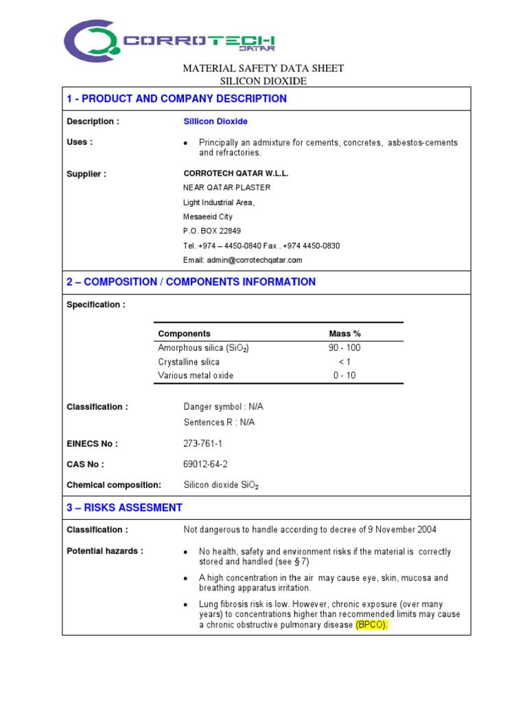 Microsilica MSDS | PDF | Silicon Dioxide | Chemical Substances