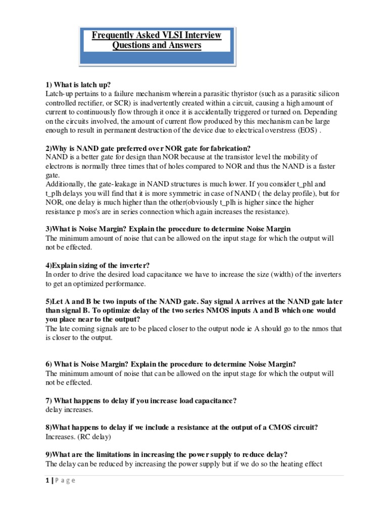 Frequently Asked VLSI Interview Questions and Answers | PDF | Mosfet | Cmos