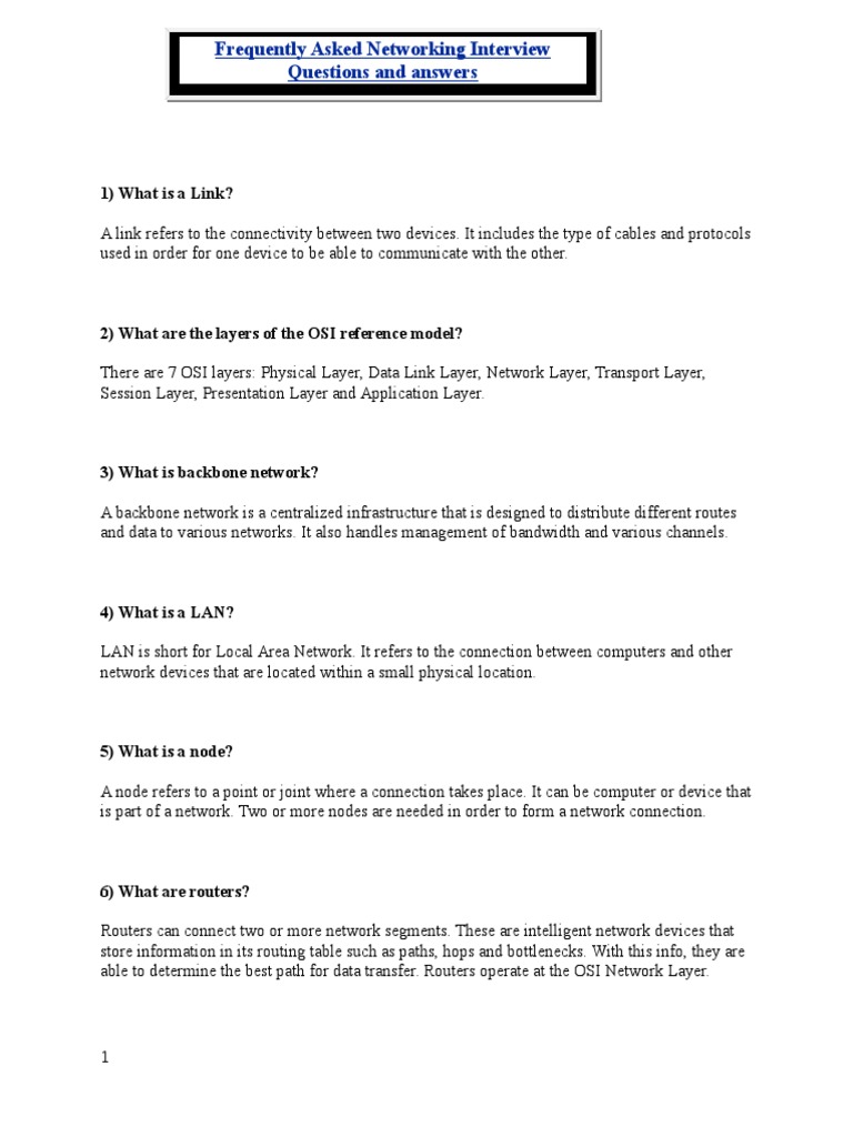 Frequently Asked Networking Interview Questions and Answers: 1) What Is A Link? | PDF | Virtual ...