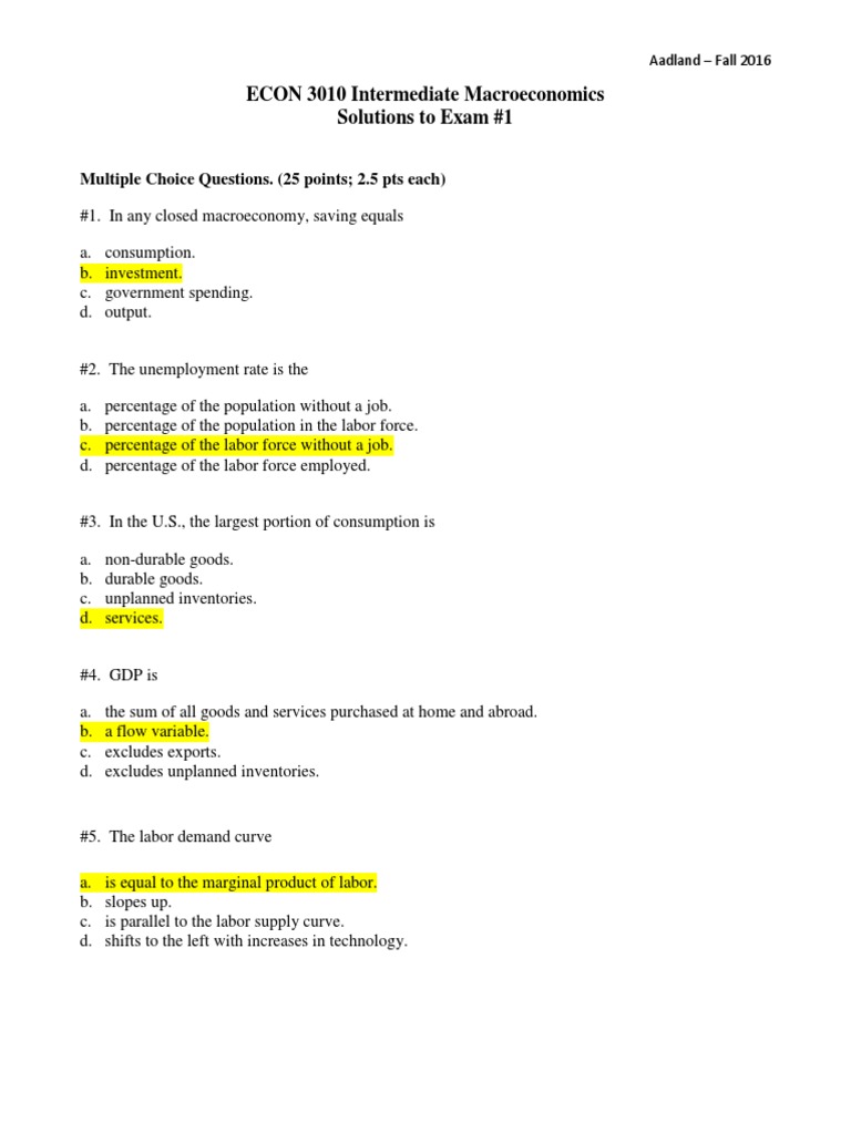 Intermediate Macroeconomics Exam and Solution | PDF | Labour Economics ...