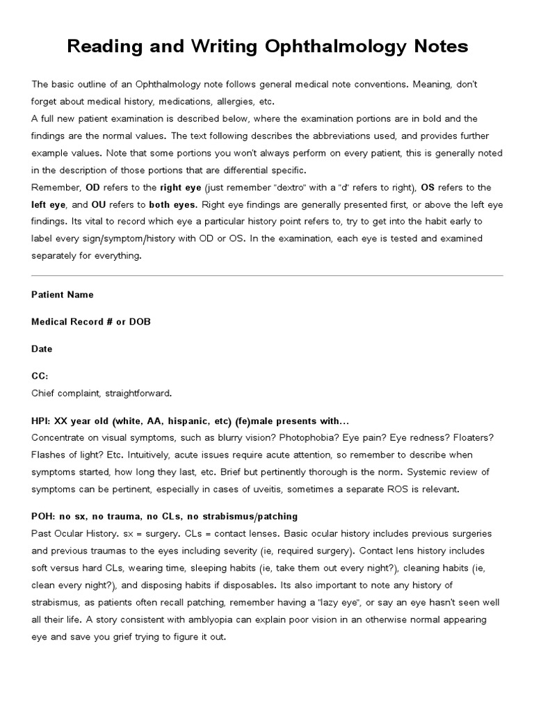 Reading and Writing Ophthalmology Notes | PDF | Visual Acuity | Sensory ...