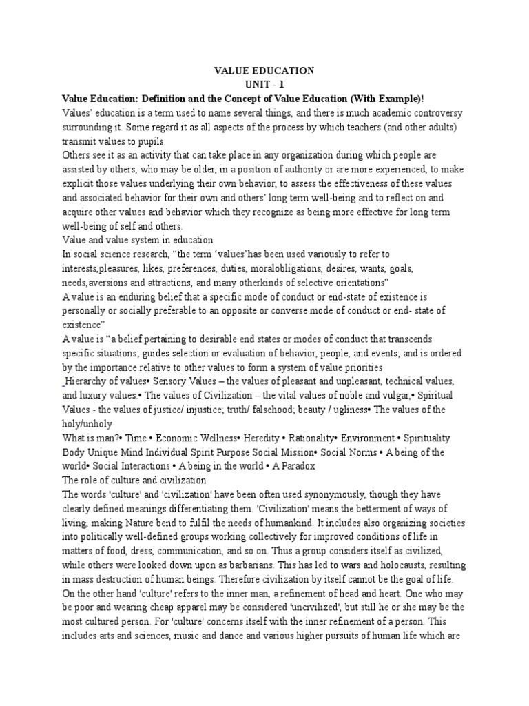 Value Education Unit 1 To 5 - Notes | Download Free PDF | Natural And ...