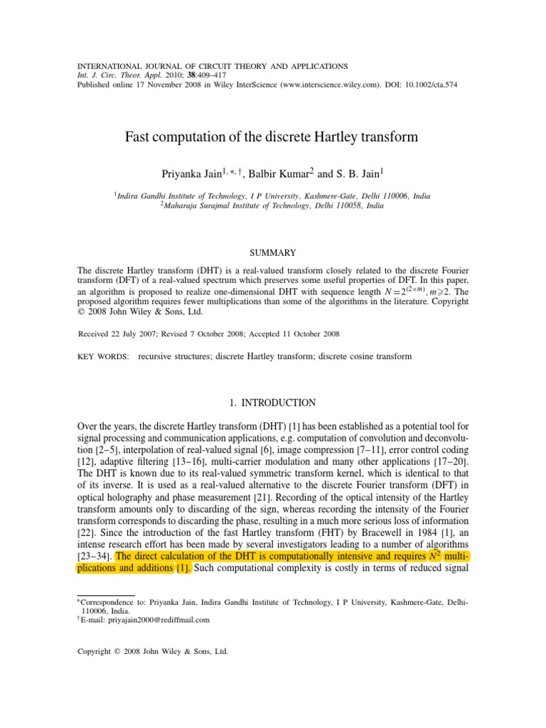 574 FTP Comp DHT | PDF | Discrete Fourier Transform | Functions And ...