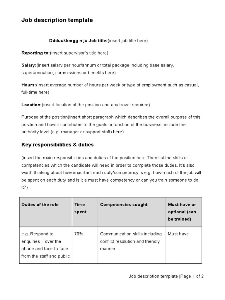 Job Description Template Overview | PDF