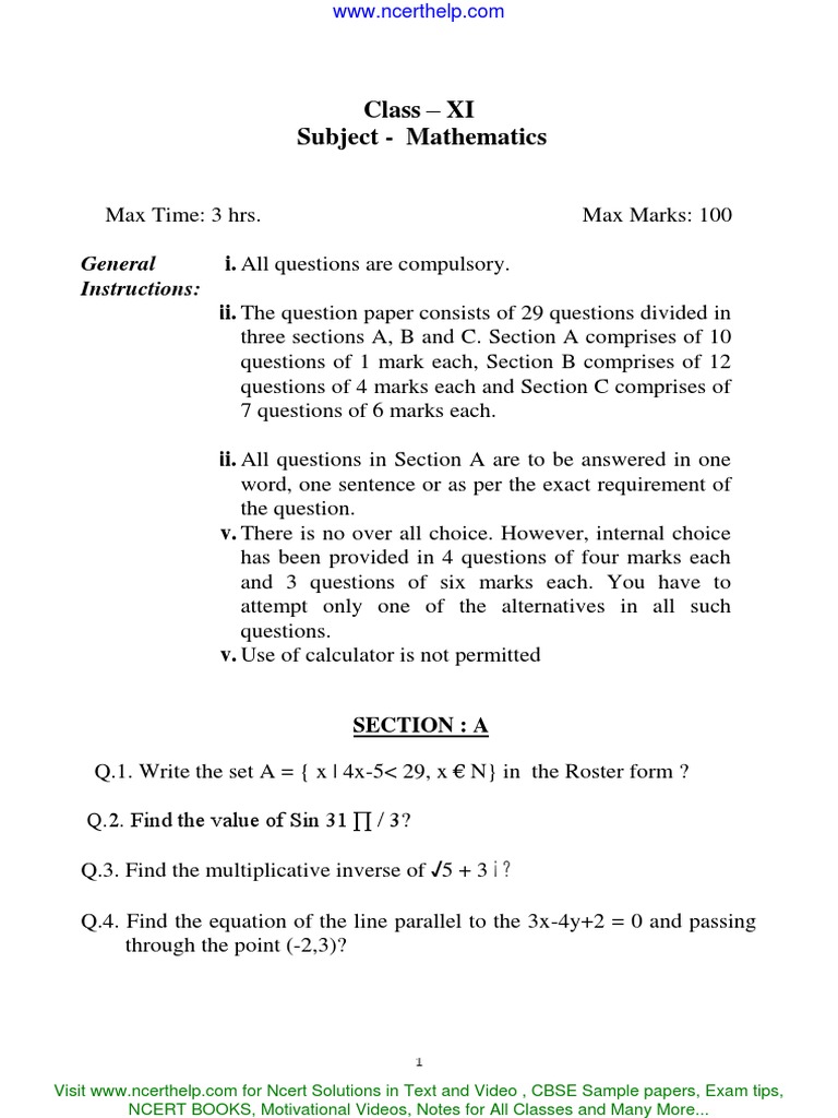 Class 11 Maths Sample Paper PDF | PDF | Trigonometric Functions | Ellipse