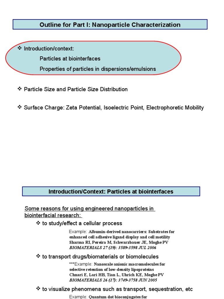 Outline For Part I: Nanoparticle Characterization | PDF | Scattering ...