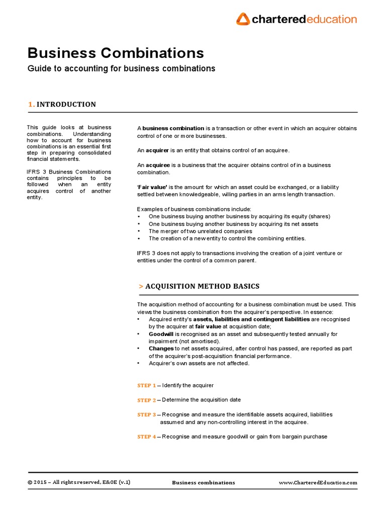 Guide To Business Combinations | PDF | Goodwill (Accounting) | Mergers ...