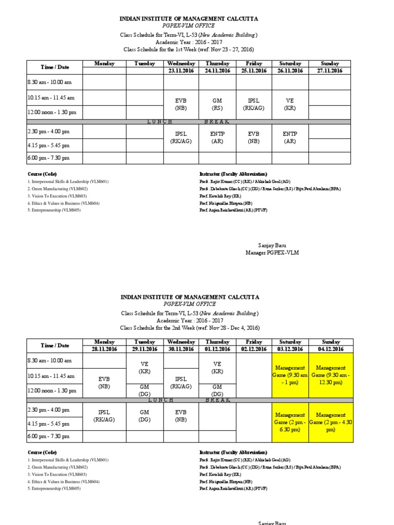 Class Schedule Term-VI | PDF